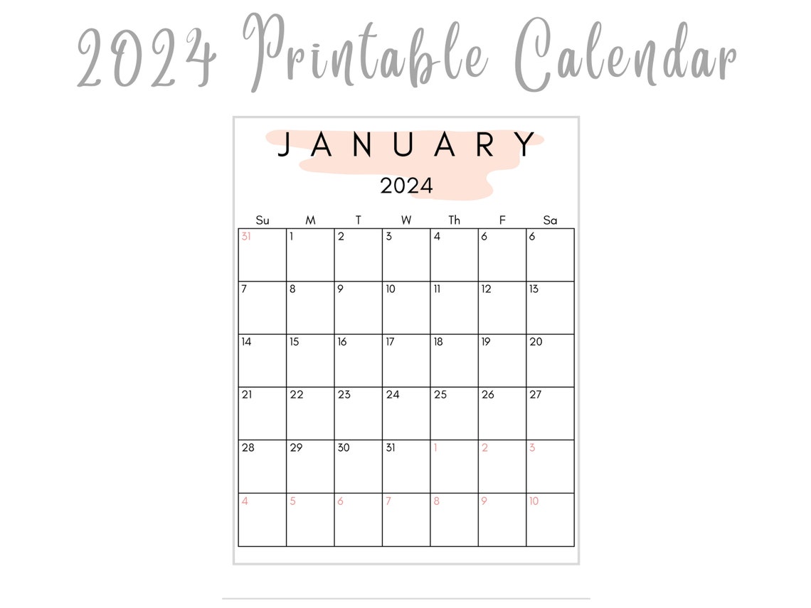 Printable 2024 Calendar, Digital Calendar, PDF Calendar, Instant ...