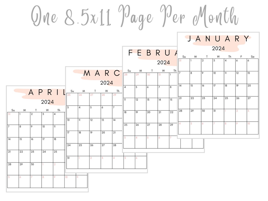 Printable 2024 Calendar, Digital Calendar, PDF Calendar, Instant ...