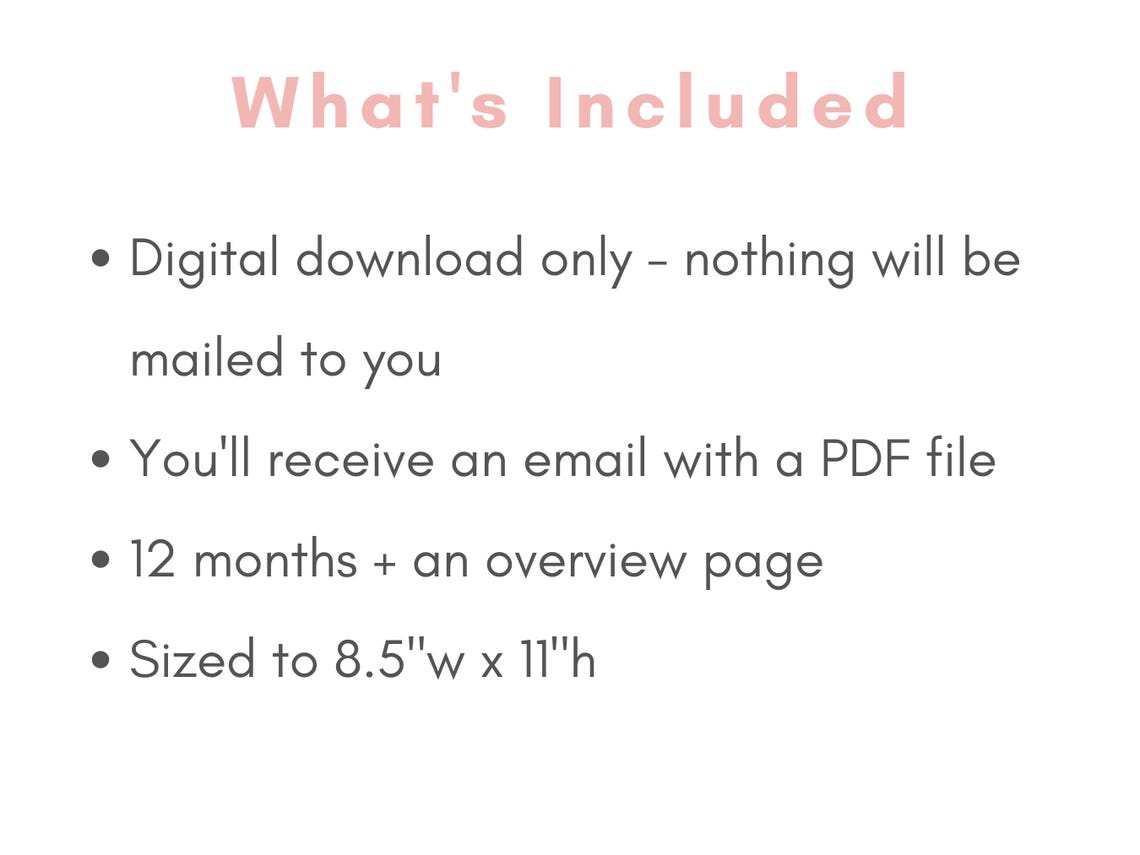 Printable 2025 Calendar, Digital Calendar, PDF Calendar, Instant Download, Direct Download ...