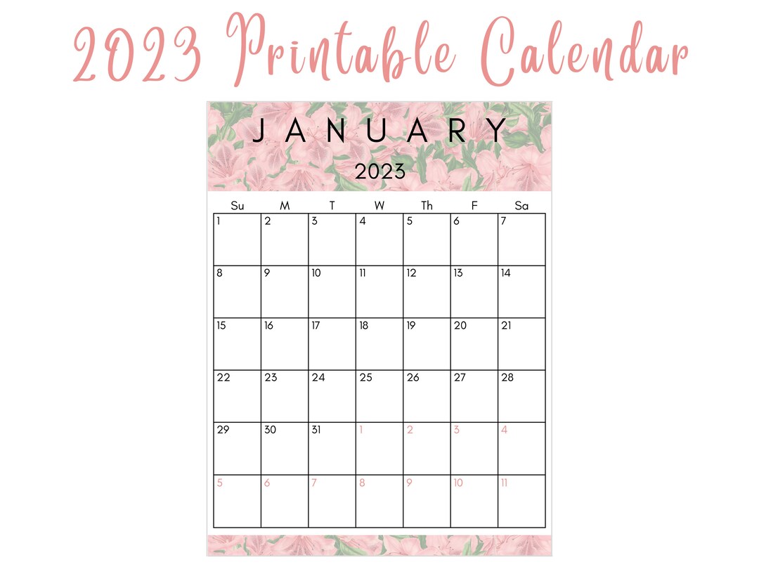 Printable 2023 Calendar, Digital Calendar, PDF Calendar, Instant ...