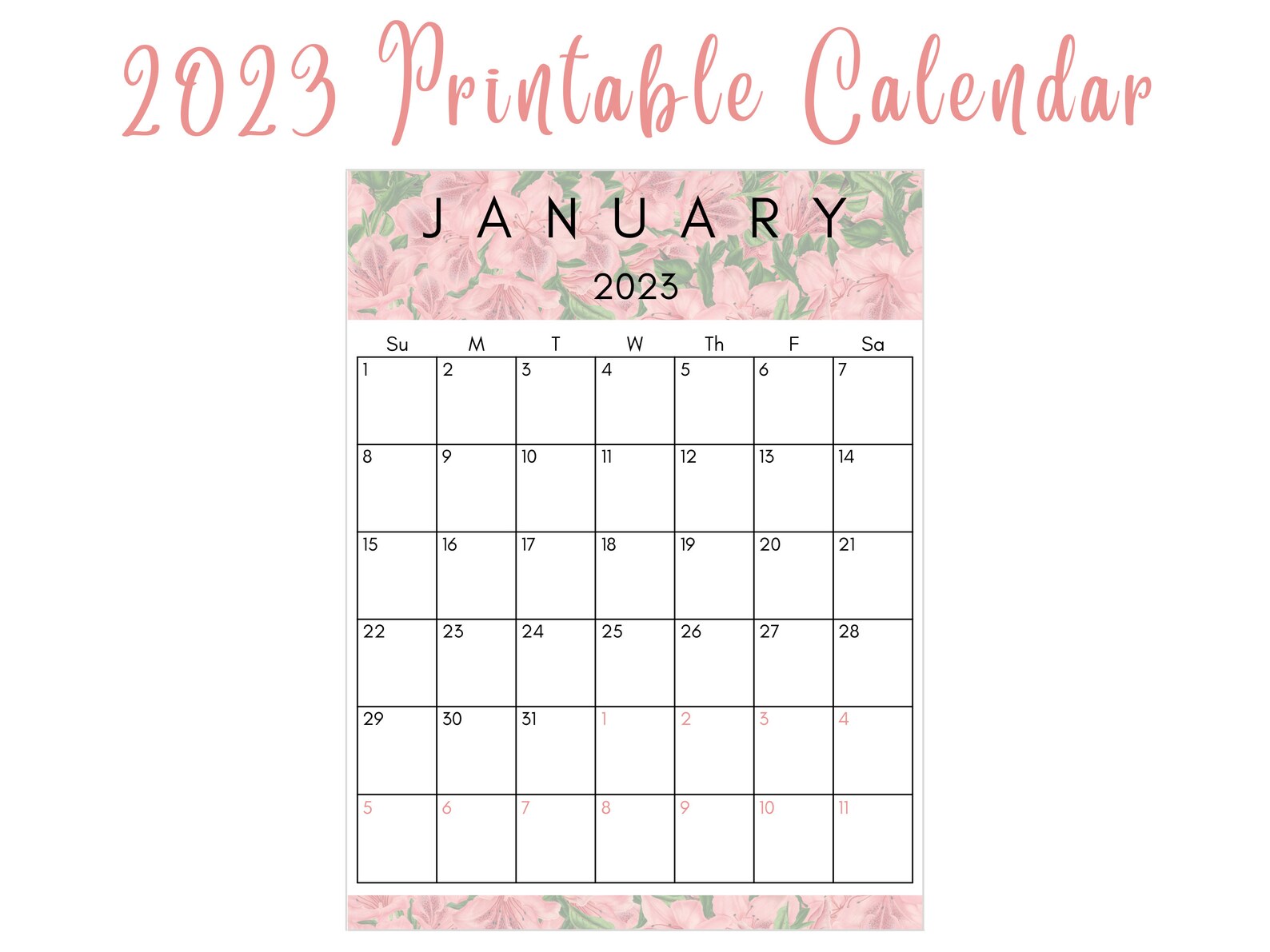 Printable 2023 Calendar, Digital Calendar, PDF Calendar, Instant ...