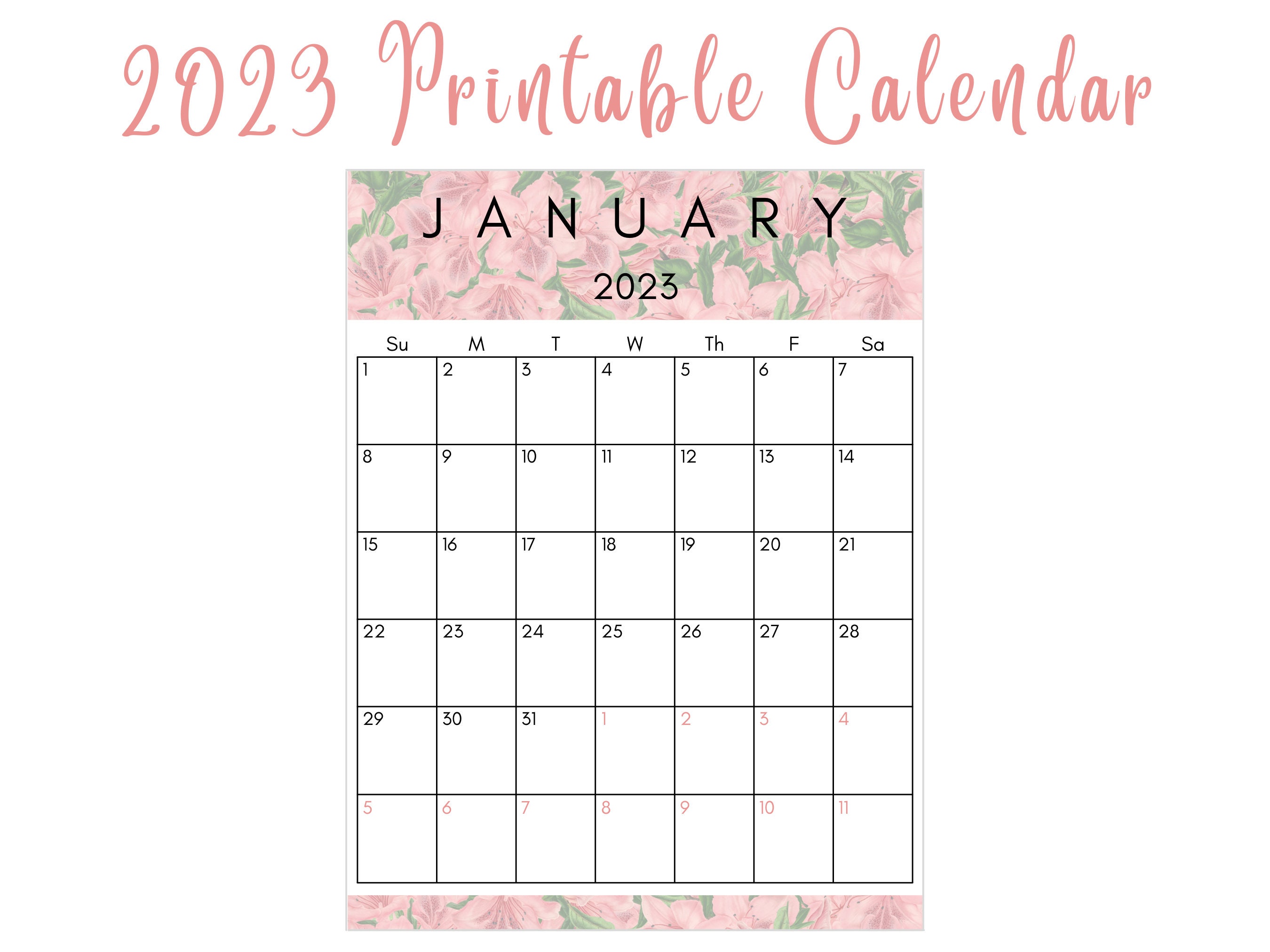 Printable 2023 Calendar, Digital Calendar, PDF Calendar, Instant ...
