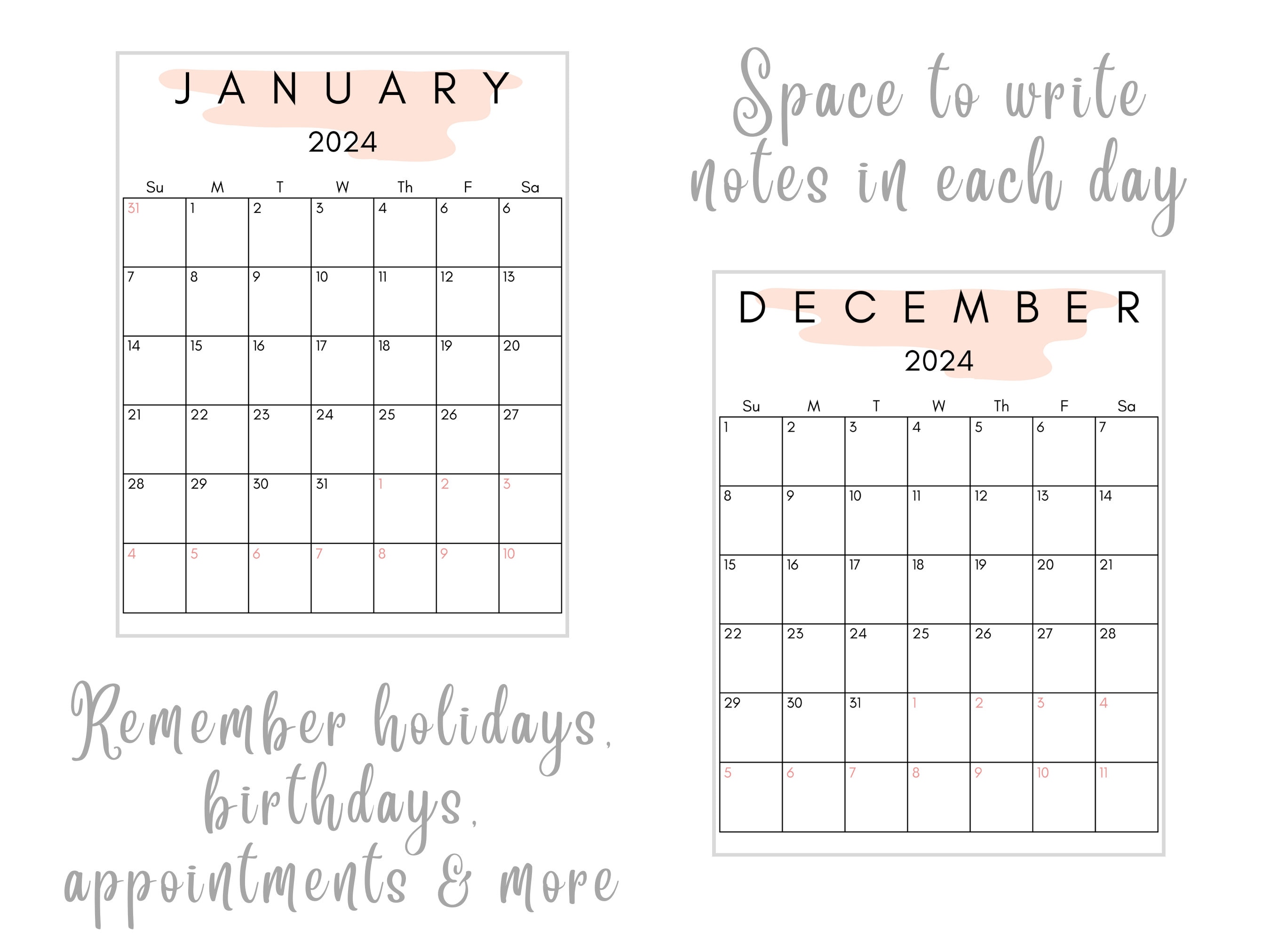 Printable 2024 Calendar, Digital Calendar, PDF Calendar, Instant ...