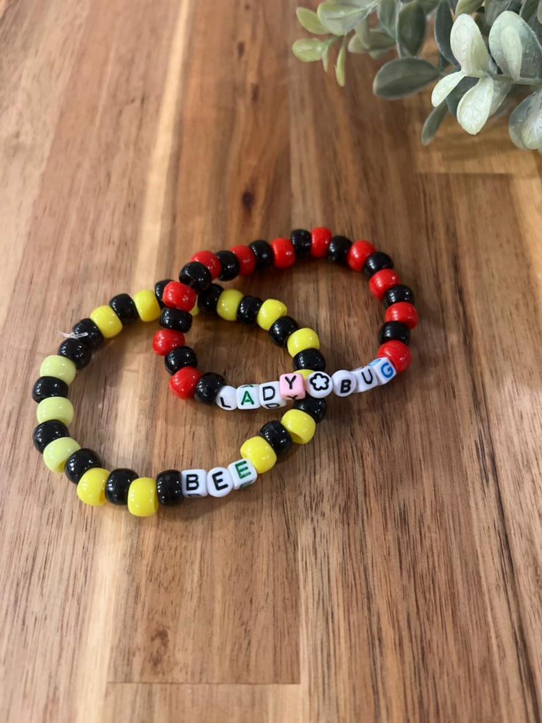 Set of 2 Kandi Bead Layering Bracelets, Cute Bracelets, Ladybug ...