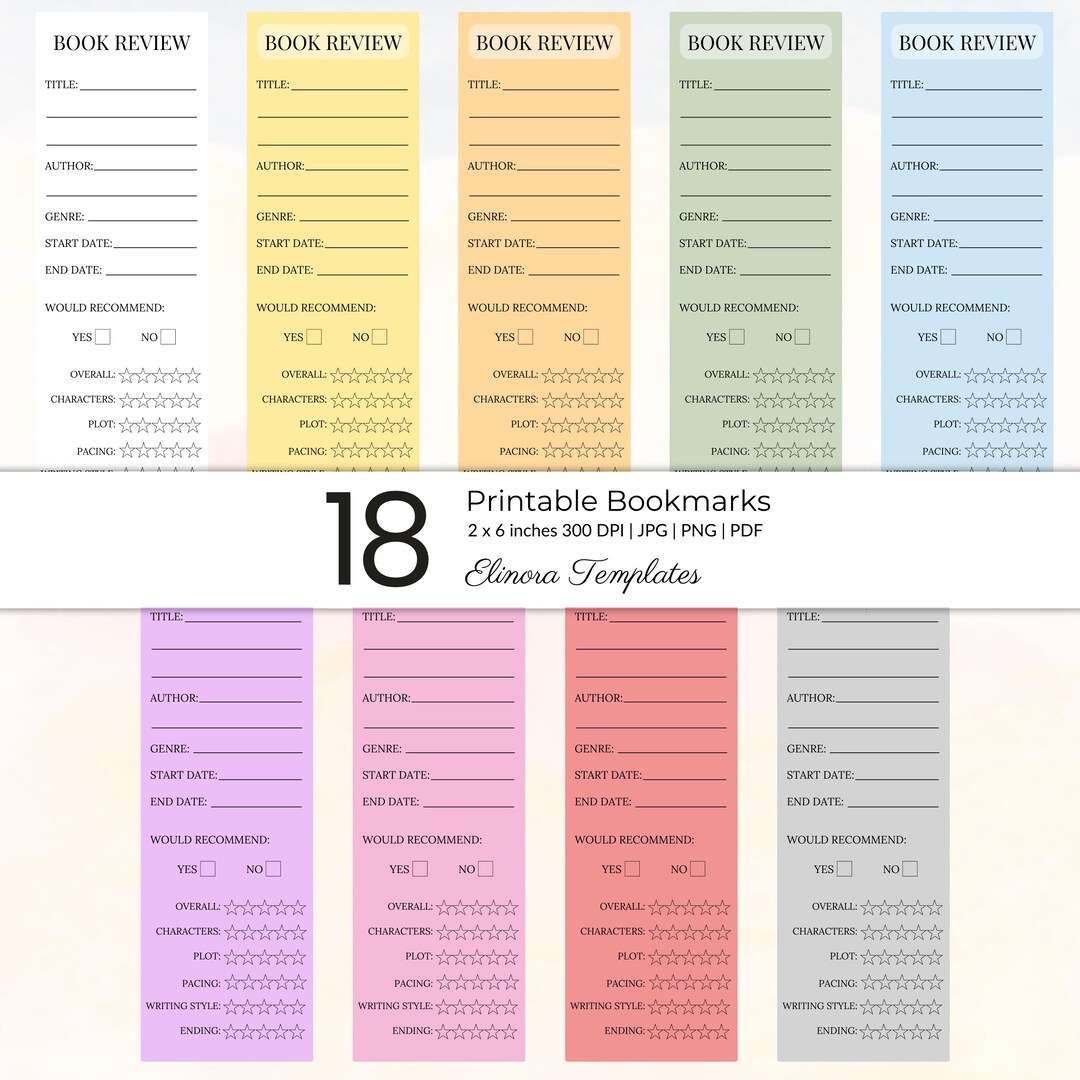 Printable Book Review Bookmarks: Minimalist Reading Log Set (digital ...