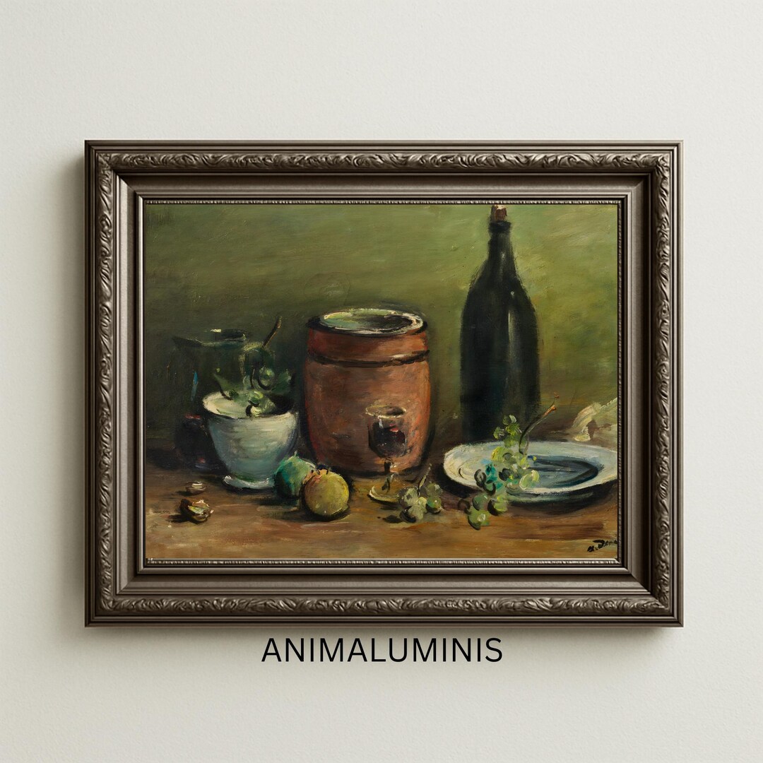 Moody Still Life With Bottle and Ceramic Jar – Vintage Impressionist ...