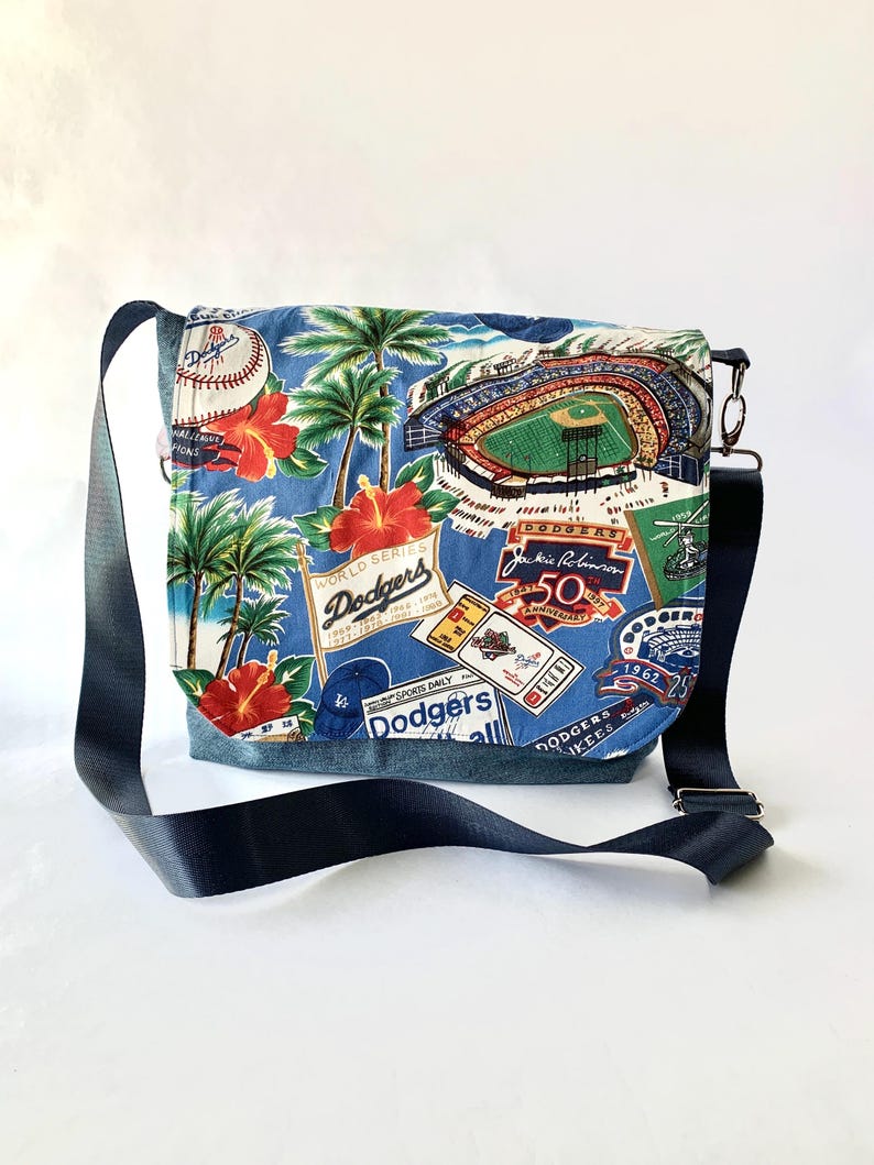 Upcycled Denim Dodger Fans Classic Messenger Bag. Pockets Adjustable ...