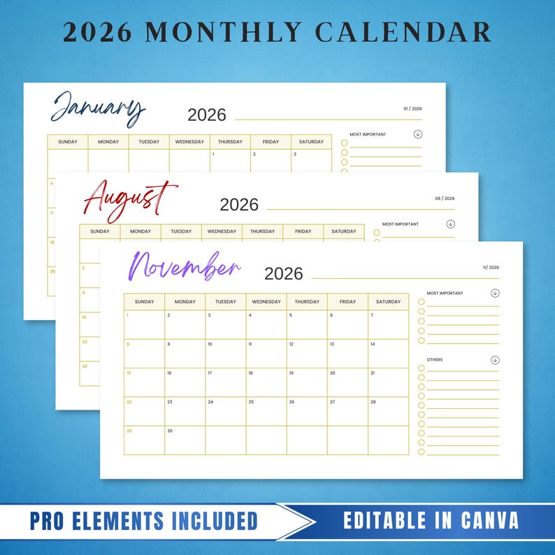 Editable Monthly 2026 Calendar Template, Minimalist Monthly Planner ...