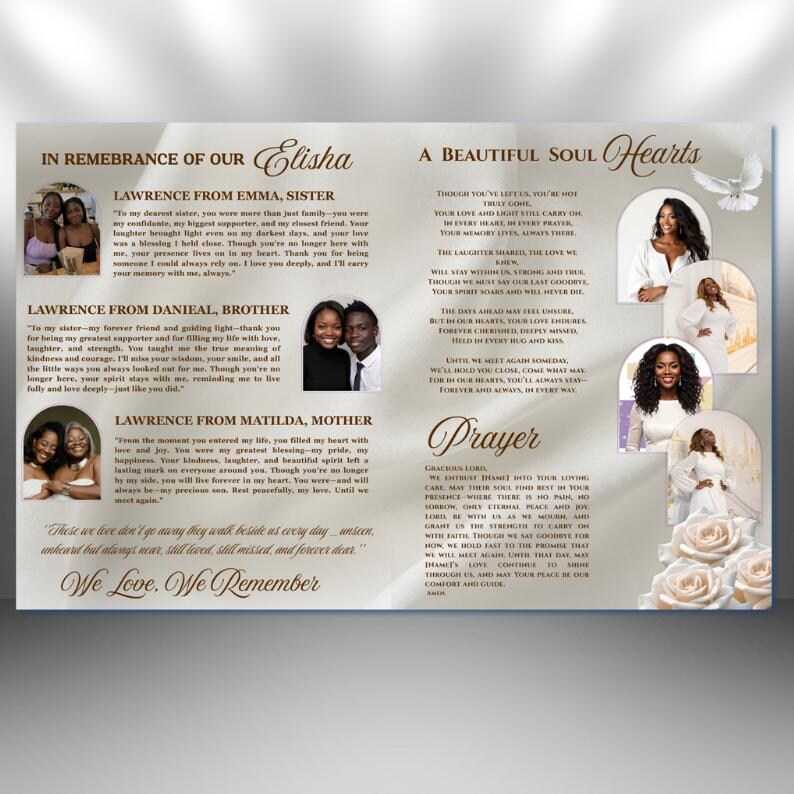 White & Brown Funeral Program Template: 8-page Memorial (canva, PDF ...