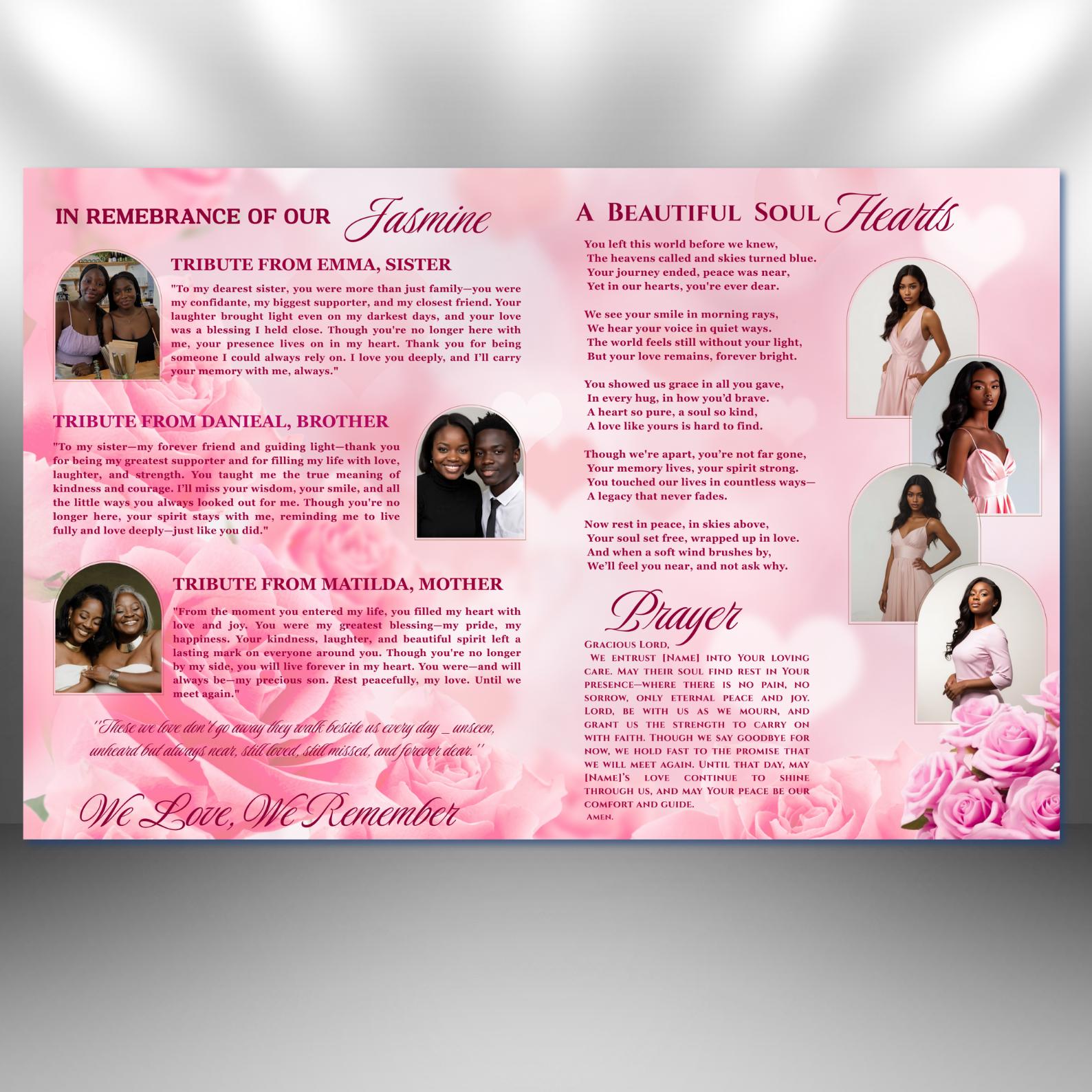 Pink Rose Funeral Program Template: 8-page Memorial, Celebration of ...