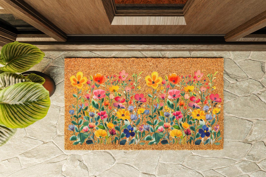 Colorful Floral Doormat, Spring Flower Welcome Mat, Boho Wildflower ...