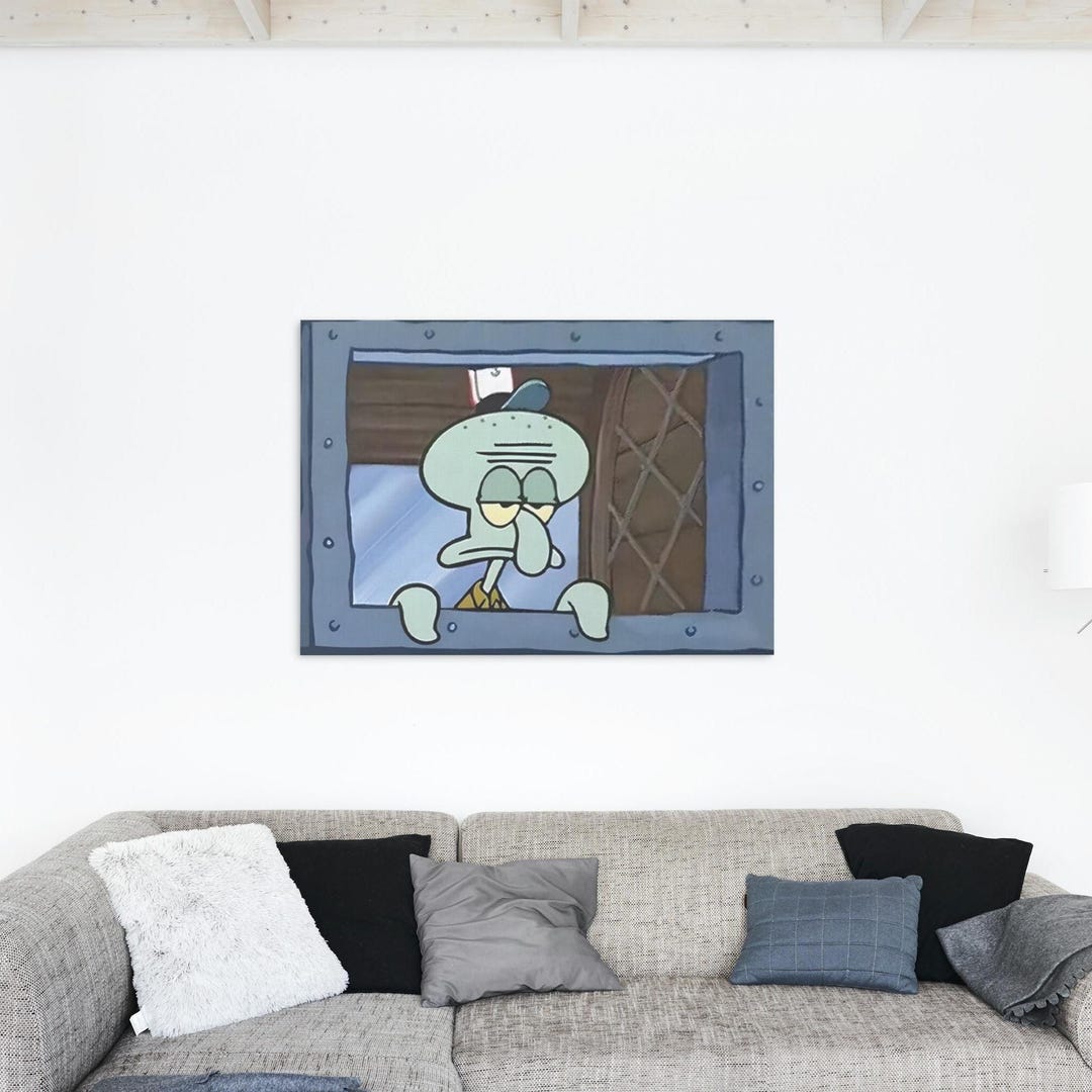 Grumpy Cashier Meme Canvas Wall Art – Moody Octopus-inspired Cartoon ...