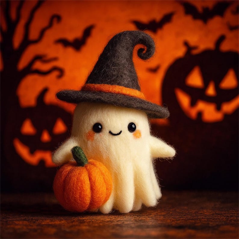 Handmade Felt Ghost Pumpkin: Wizard Hat Halloween Decor - Etsy