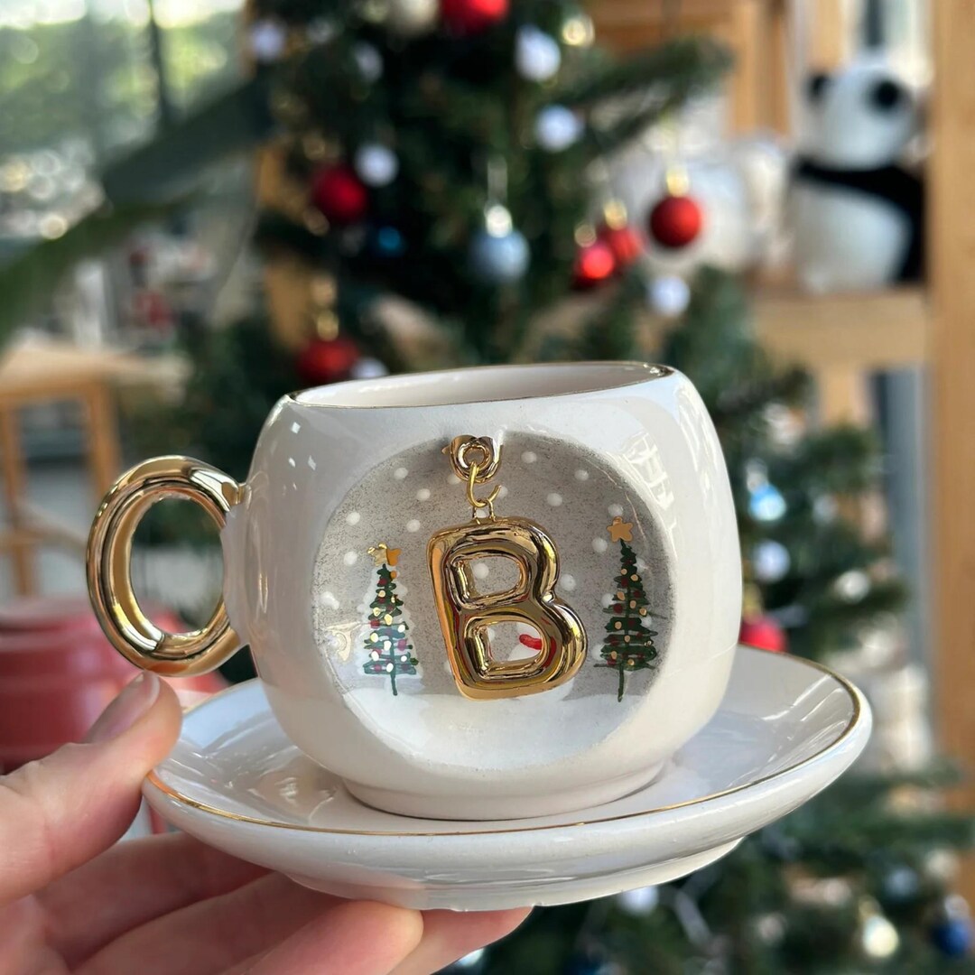 Personalized Winter Tea Cup With 24K Gold Letter – Handmade Ceramic and ...
