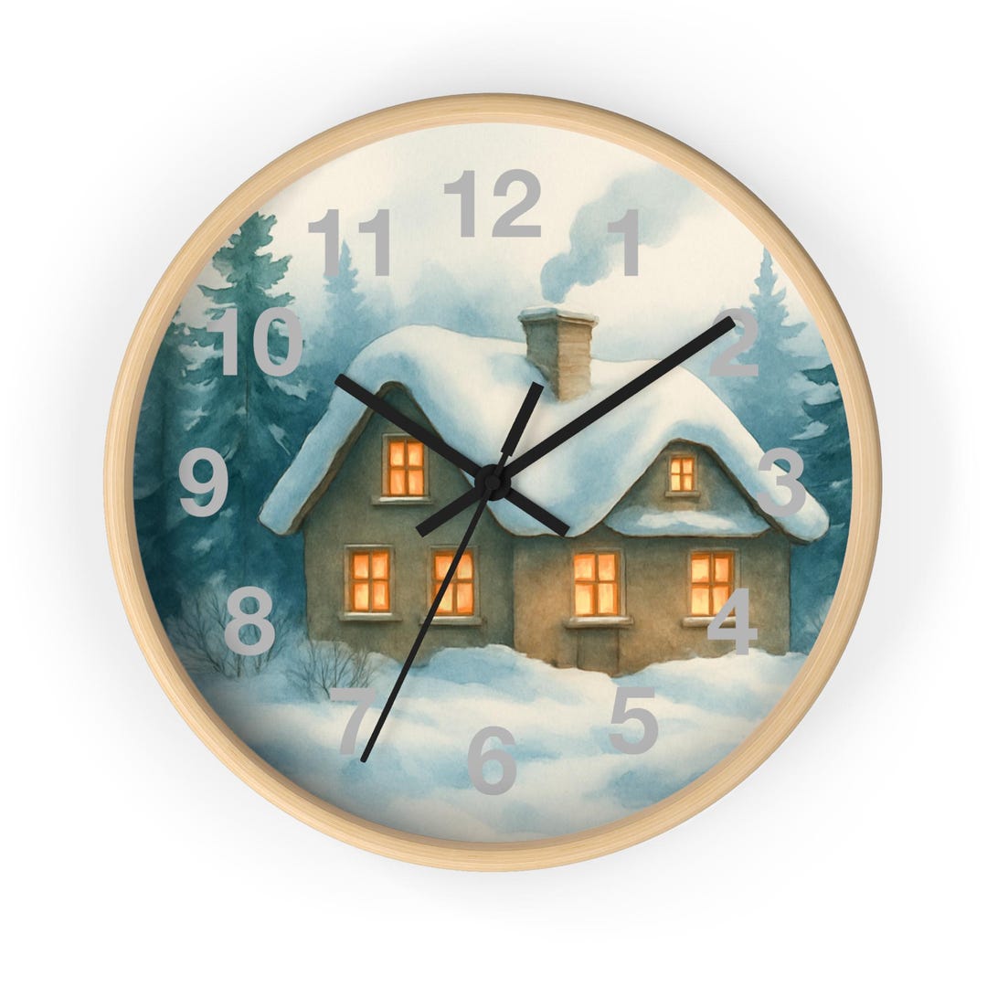 Winter Cabin Wall Clock | Snowy Cottage Scenic Decor - Etsy