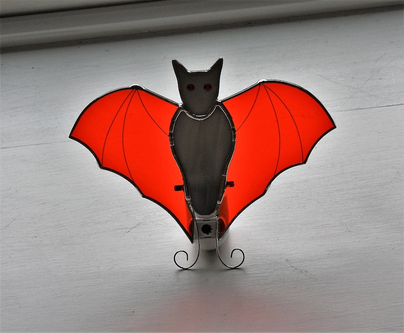 Orange Winged Bat Stained Glass Light Sensor Night Light - Etsy
