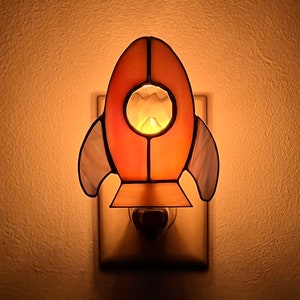 Pink Iridescent Rocketship Stained Glass Nightlight - Etsy