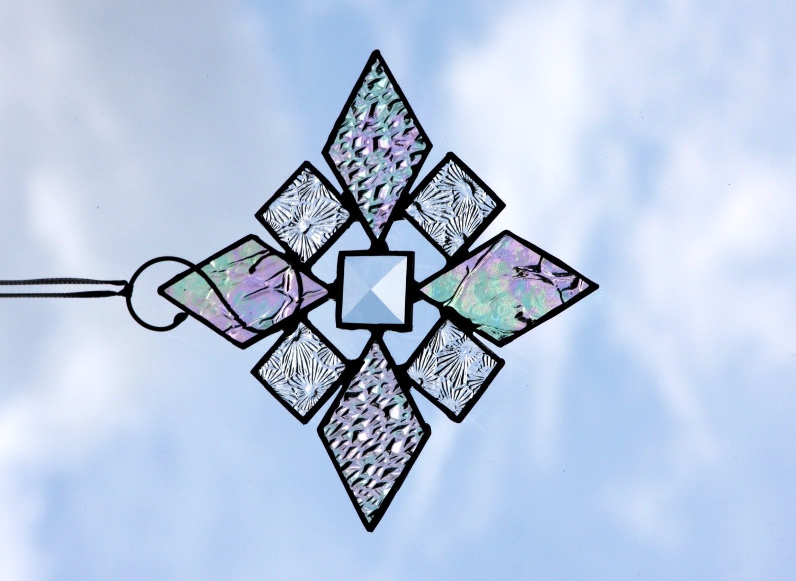 Stained Glass Iridescent Snowflake Suncatcher - Etsy