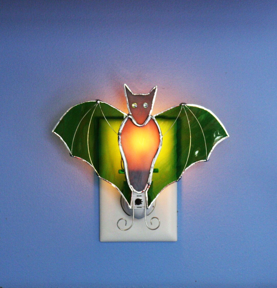 Green Winged Bat Stained Glass Light Sensor Night Light Nursery Kids ...