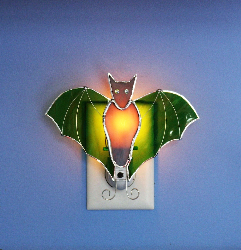 Green Winged Bat Stained Glass Light Sensor Night Light - Etsy