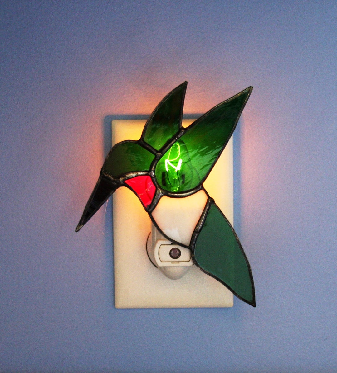Night Light Stained Glass Ruby Throated Hummingbird - Etsy