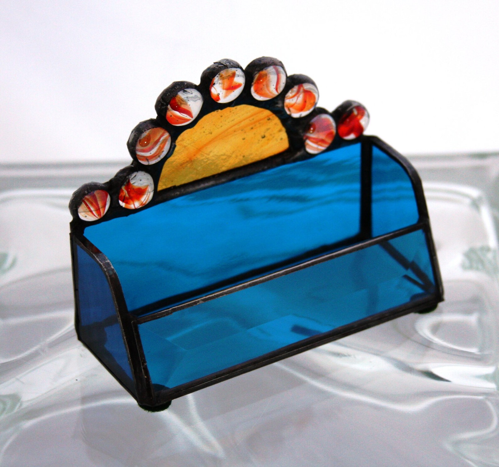 Turquoise Sun and Ocean Stained Glass Business Card Holder - Etsy