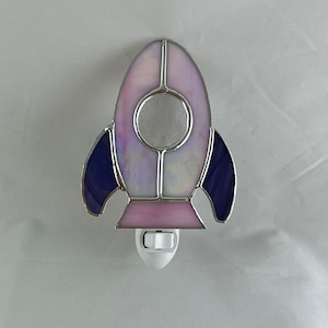 Pink Iridescent Rocketship Stained Glass Nightlight - Etsy