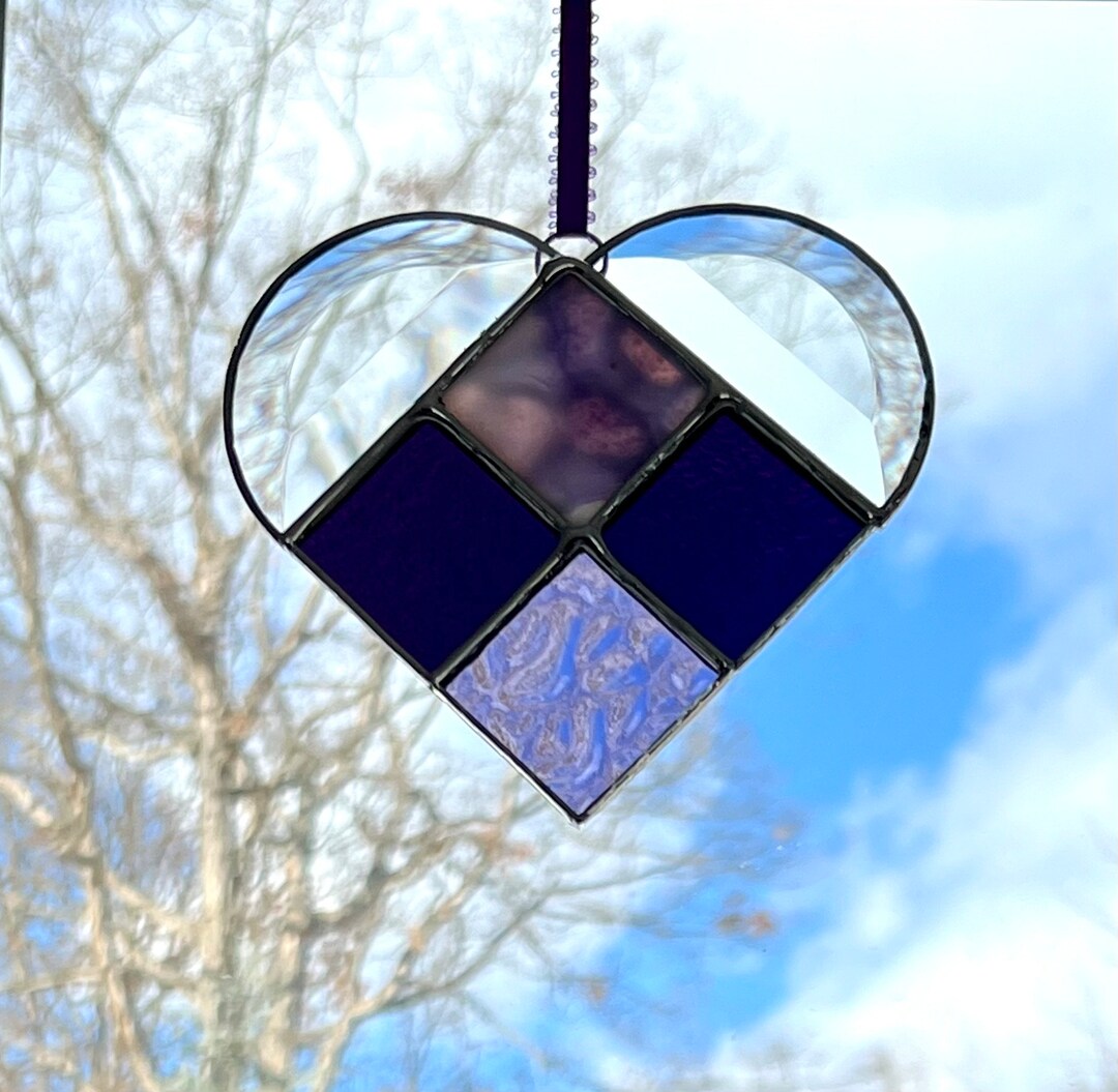 Purple Beveled Stained Glass Heart Suncatcher - Etsy