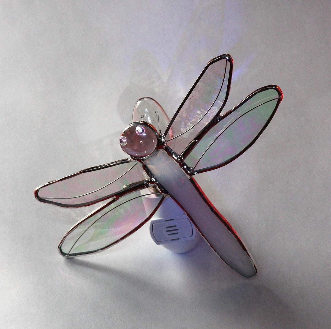 Dragonfly Night Light Stained Glass With Iridescent Wings - Etsy