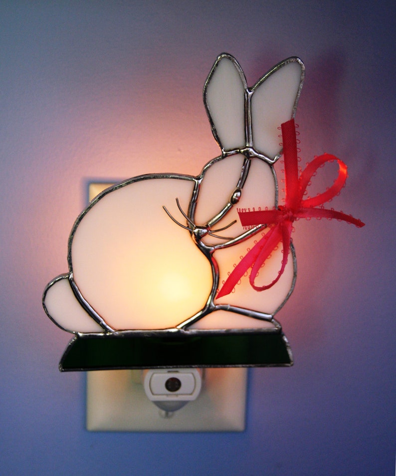Night Light Stained Glass White Bunny Rabbit - Etsy