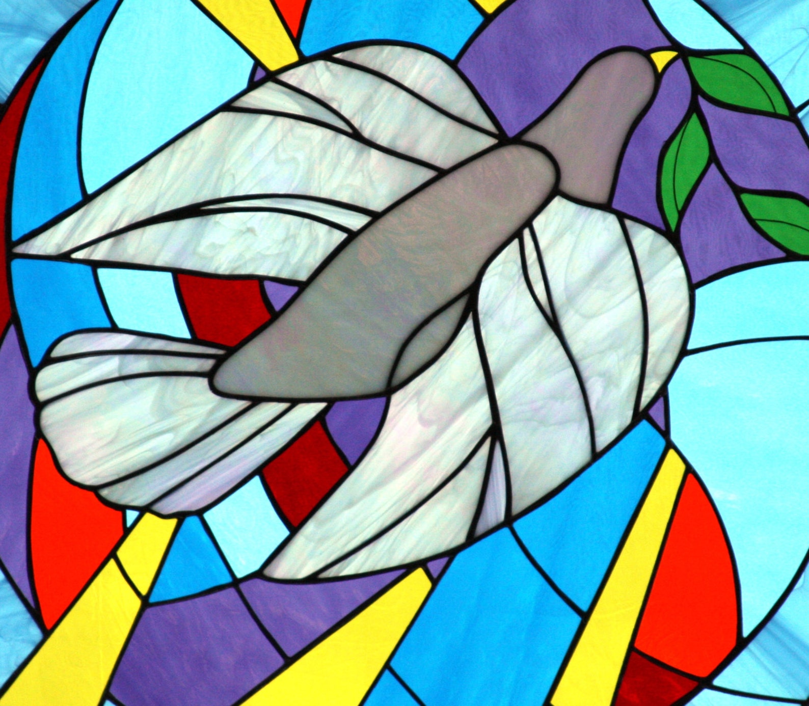 Stained Glass Circular Panel White Dove "peace in a World of Turmoil ...