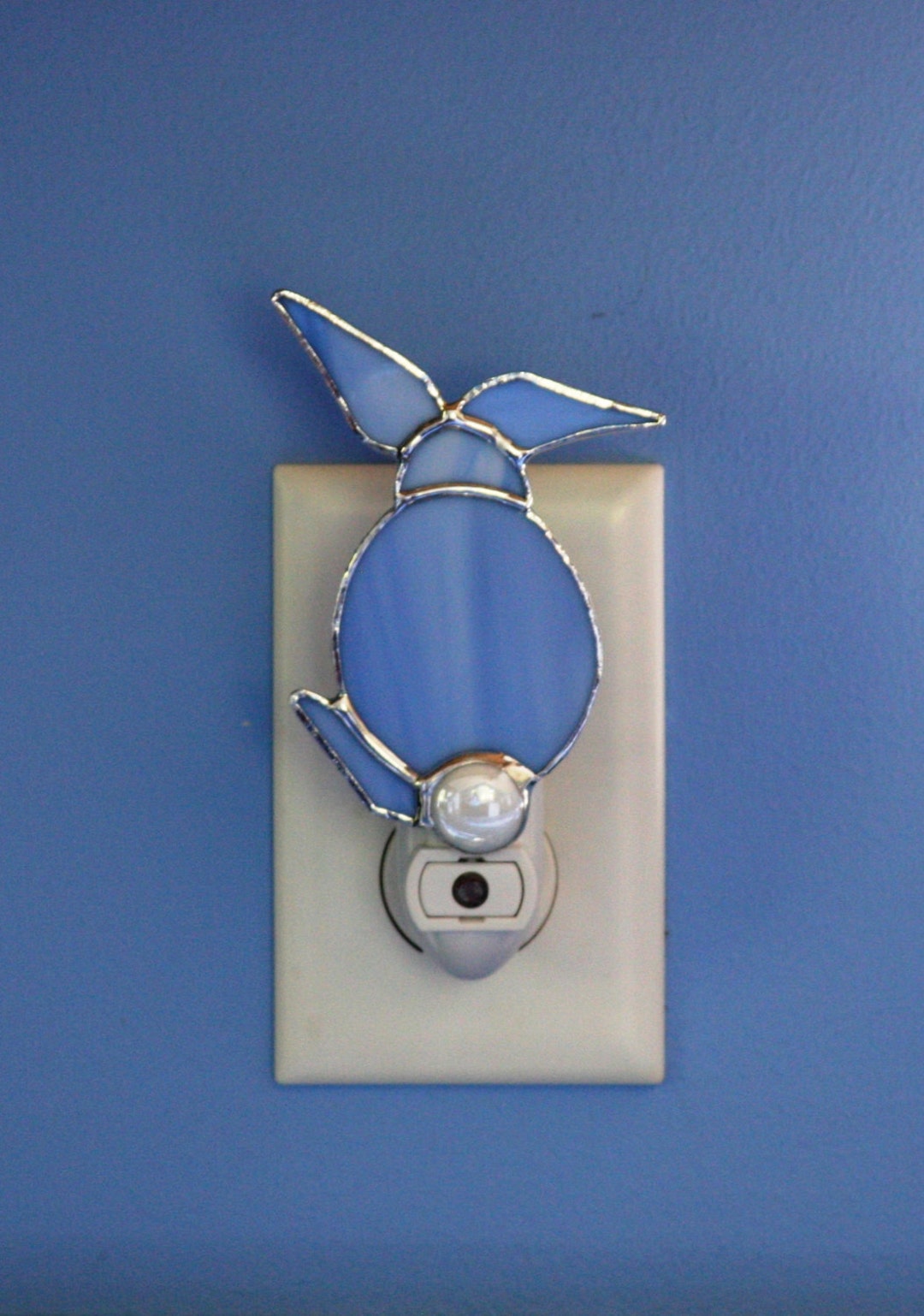 Blue Runaway Bunny Rabbit Light Sensor Stained Glass Night Light - Etsy