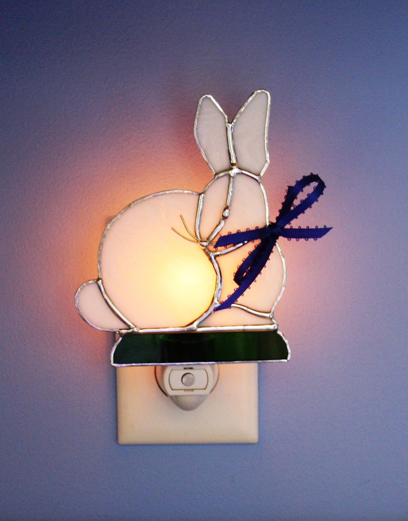 Night Light Stained Glass White Bunny Rabbit - Etsy