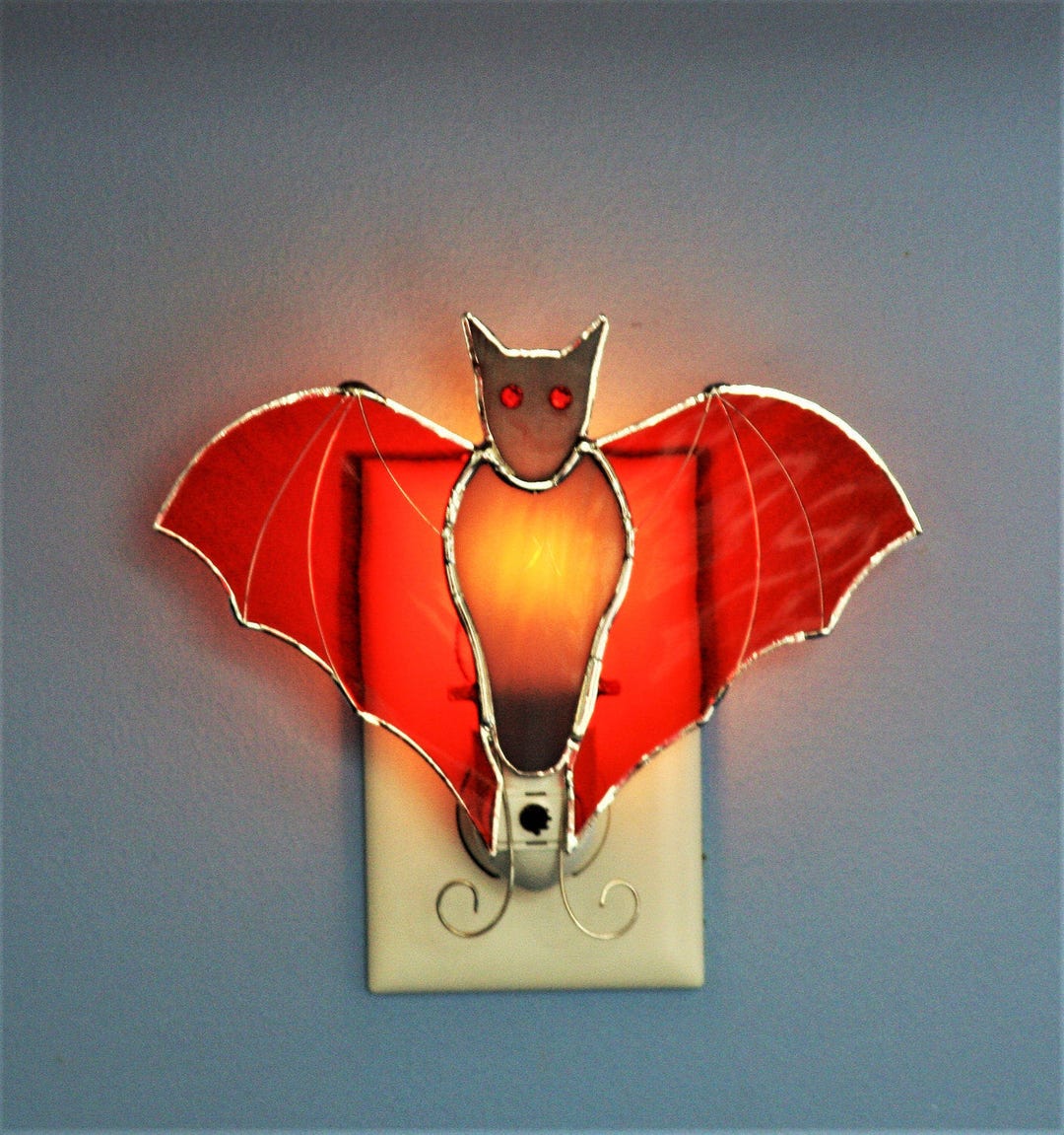 Orange Winged Bat Stained Glass Light Sensor Night Light - Etsy