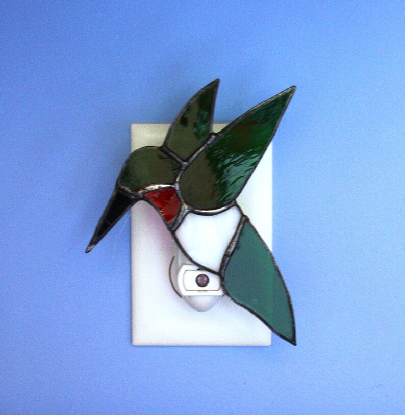 Night Light Stained Glass Ruby Throated Hummingbird - Etsy