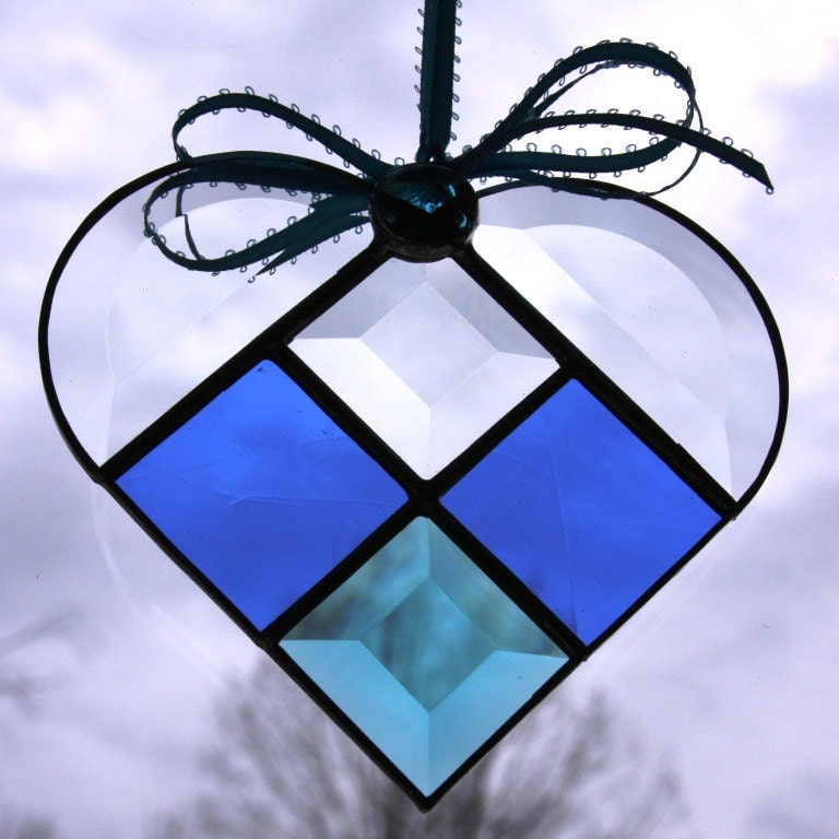 Royal Blue & Turquoise Stained Glass Heart | Etsy