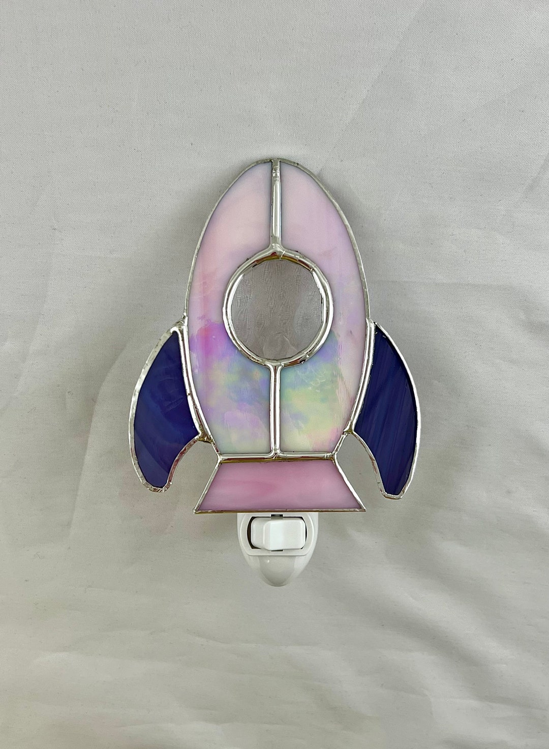 Pink Iridescent Rocketship Stained Glass Nightlight - Etsy