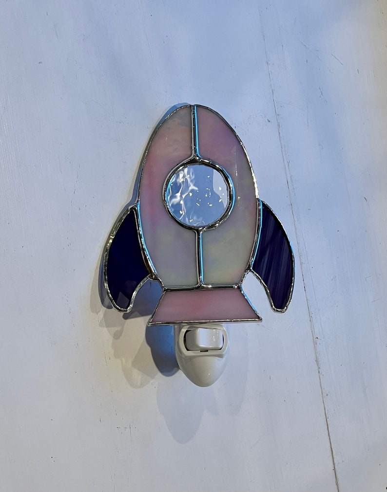 Pink Iridescent Rocketship Stained Glass Nightlight - Etsy