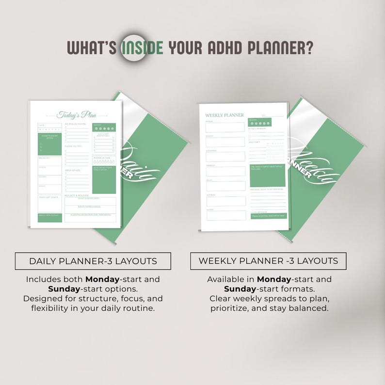 ADHD Planner Printable Set: Daily, Weekly, Monthly (digital Download ...