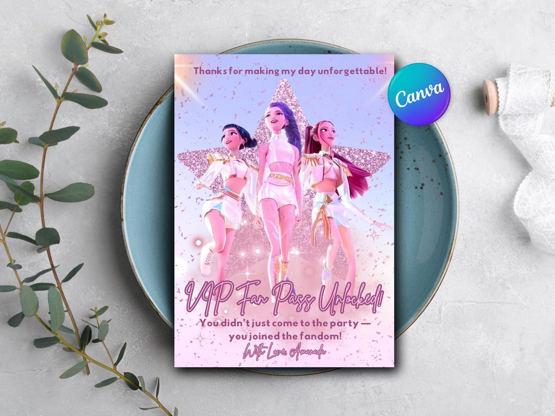 Kpop Thank You Card: Pink Glam VIP Pass, Birthday Party Favor (digital ...
