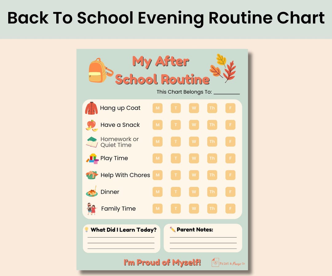 Printable Kids After School Routine Chart: Weekly Back to School ...