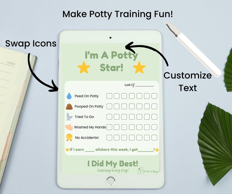 Editable Potty Training Reward Chart for Toddlers | Printable Weekly ...