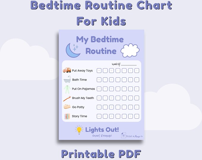 Bedtime Routine Chart, Bedtime Chart for Toddlers, Chore Chart for Kids ...