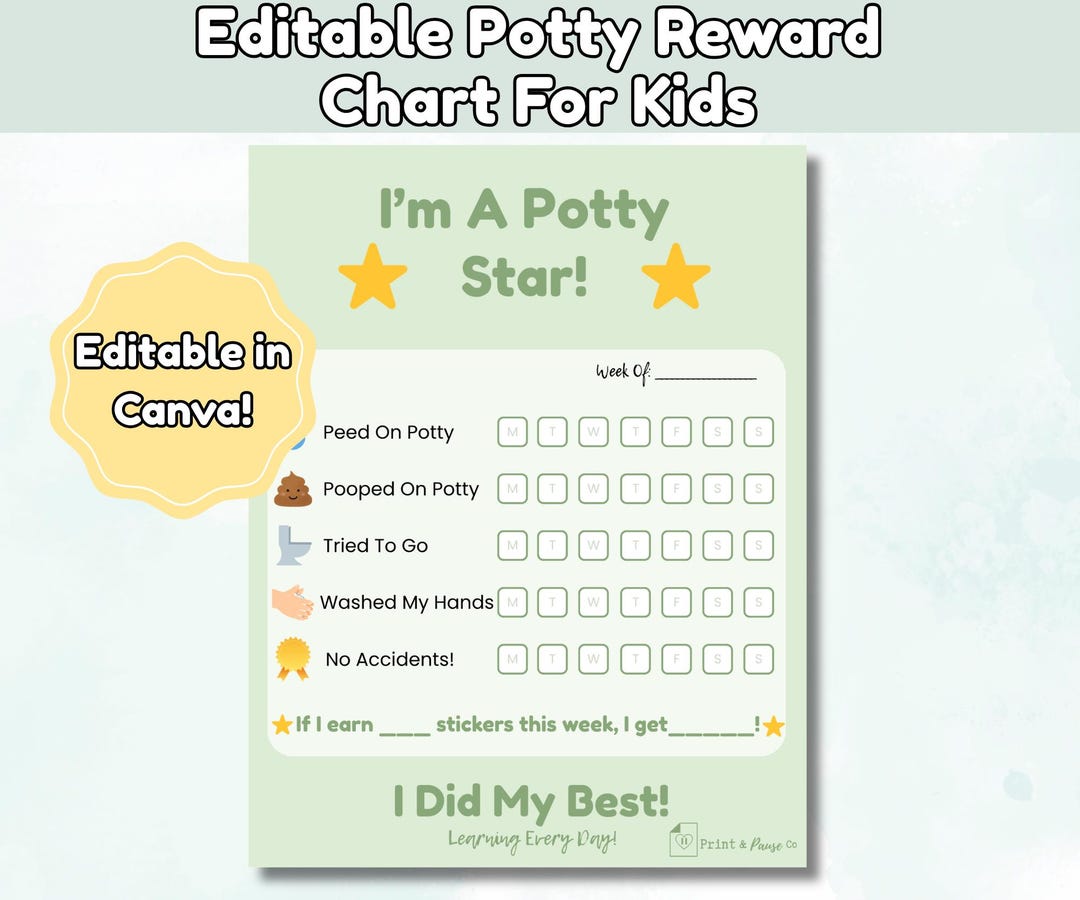 Editable Potty Training Reward Chart for Toddlers | Printable Weekly ...