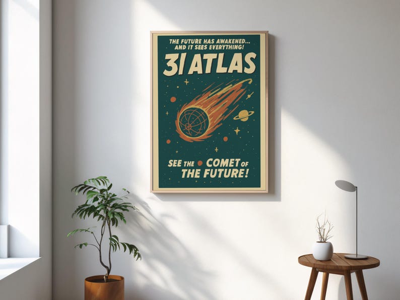 Hand-drawn 3i/atlas Comet Poster | Retro Space Wall Art | Dorm Room ...