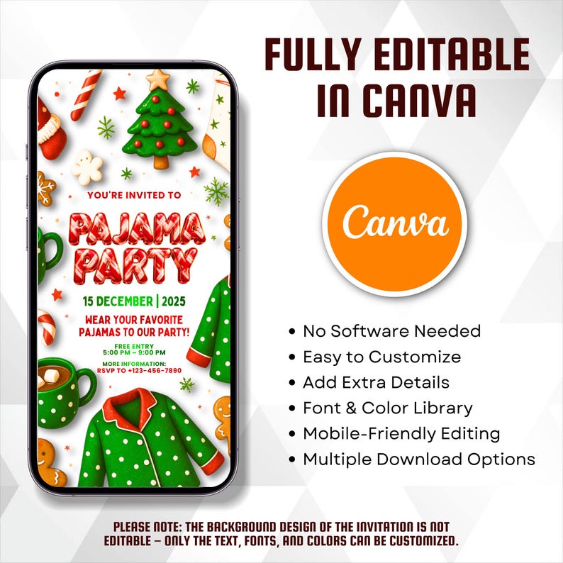 Christmas Pajama Party Invitation, Christmas Party Invitation, Pajama ...