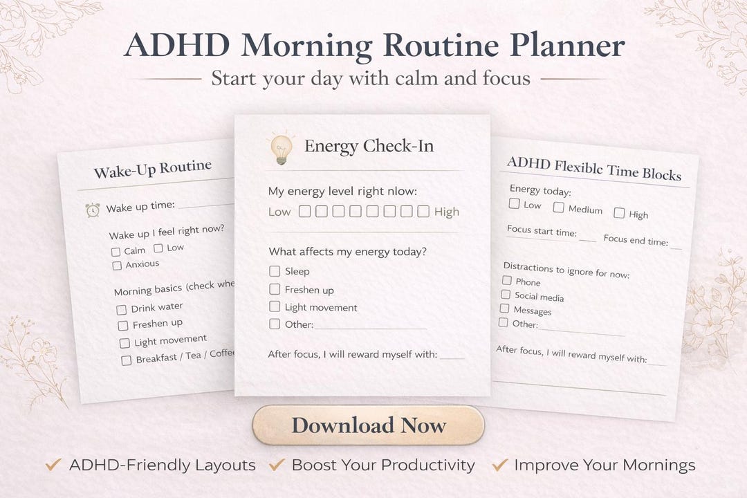 ADHD Morning Routine Planner Printable PDF, Daily Routine & Checklist ...