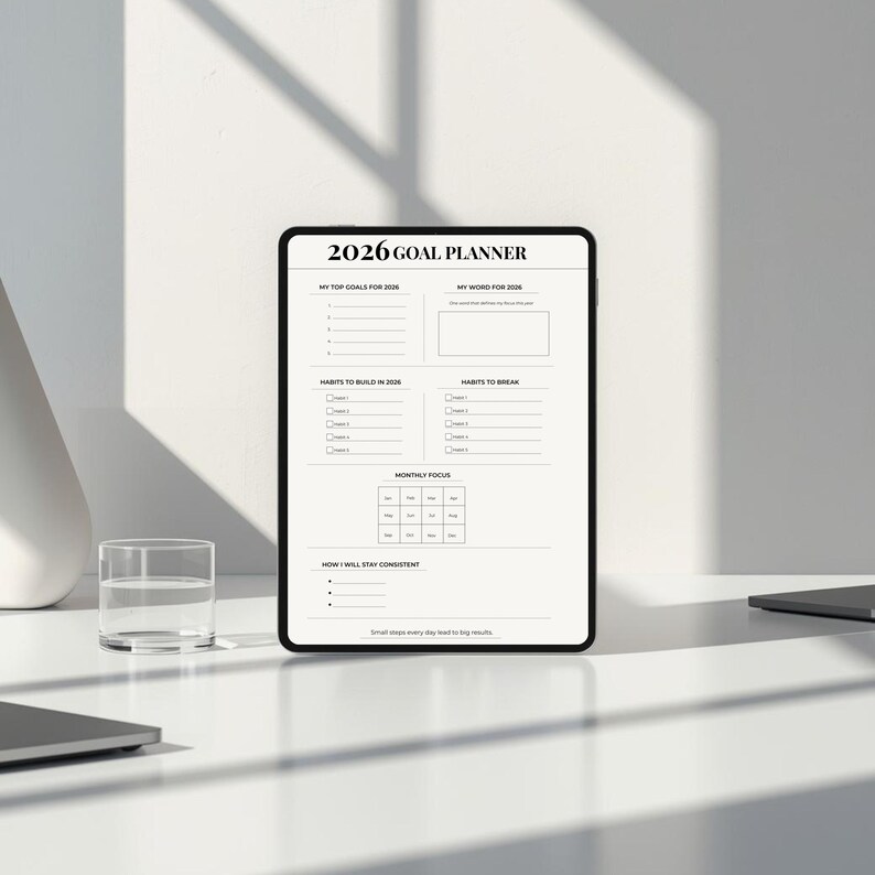 2026 One Page Goal Planner Printable | Yearly Goal Setting PDF ...