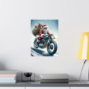 Santa on Motorcycle Poster | Matte Vertical Christmas Poster - Etsy