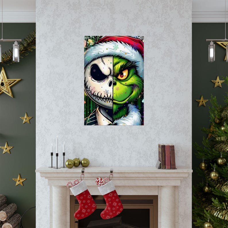 Grinch Jack Skellington Split Face Poster | Matte Vertical Poster ...